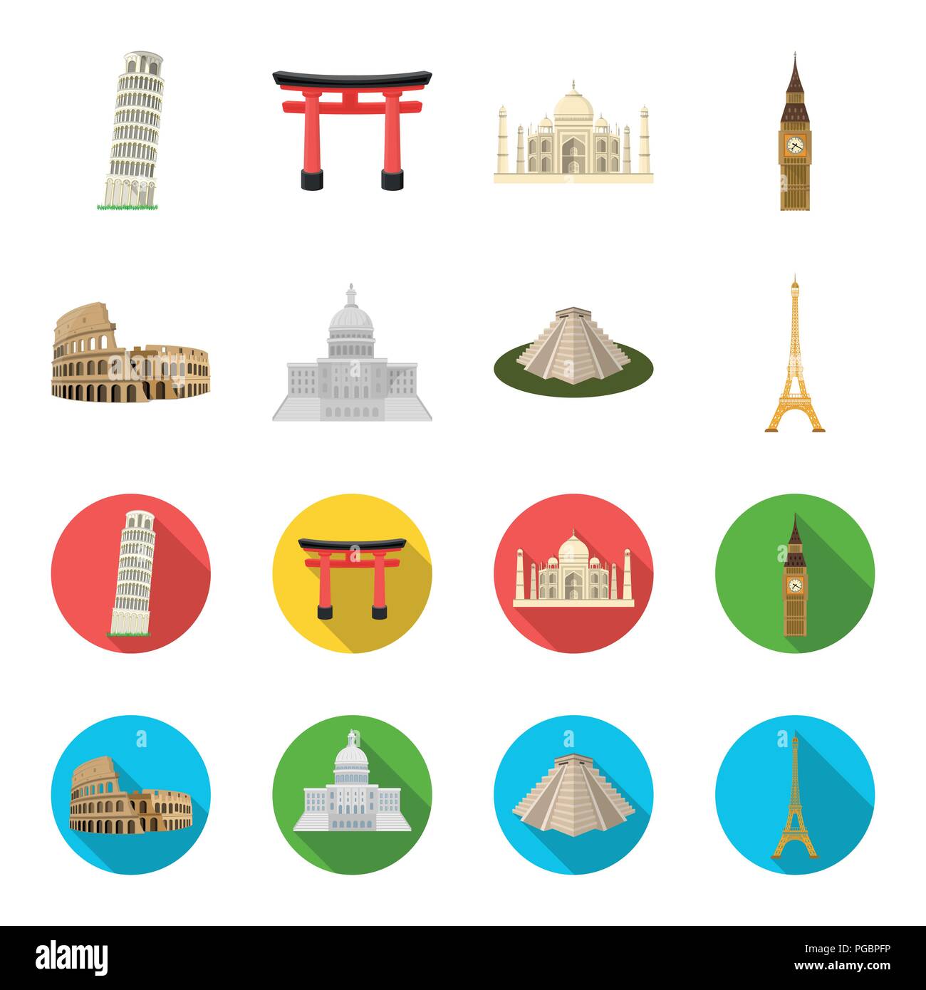 Sights of different countries cartoon,flat icons in set collection for ...