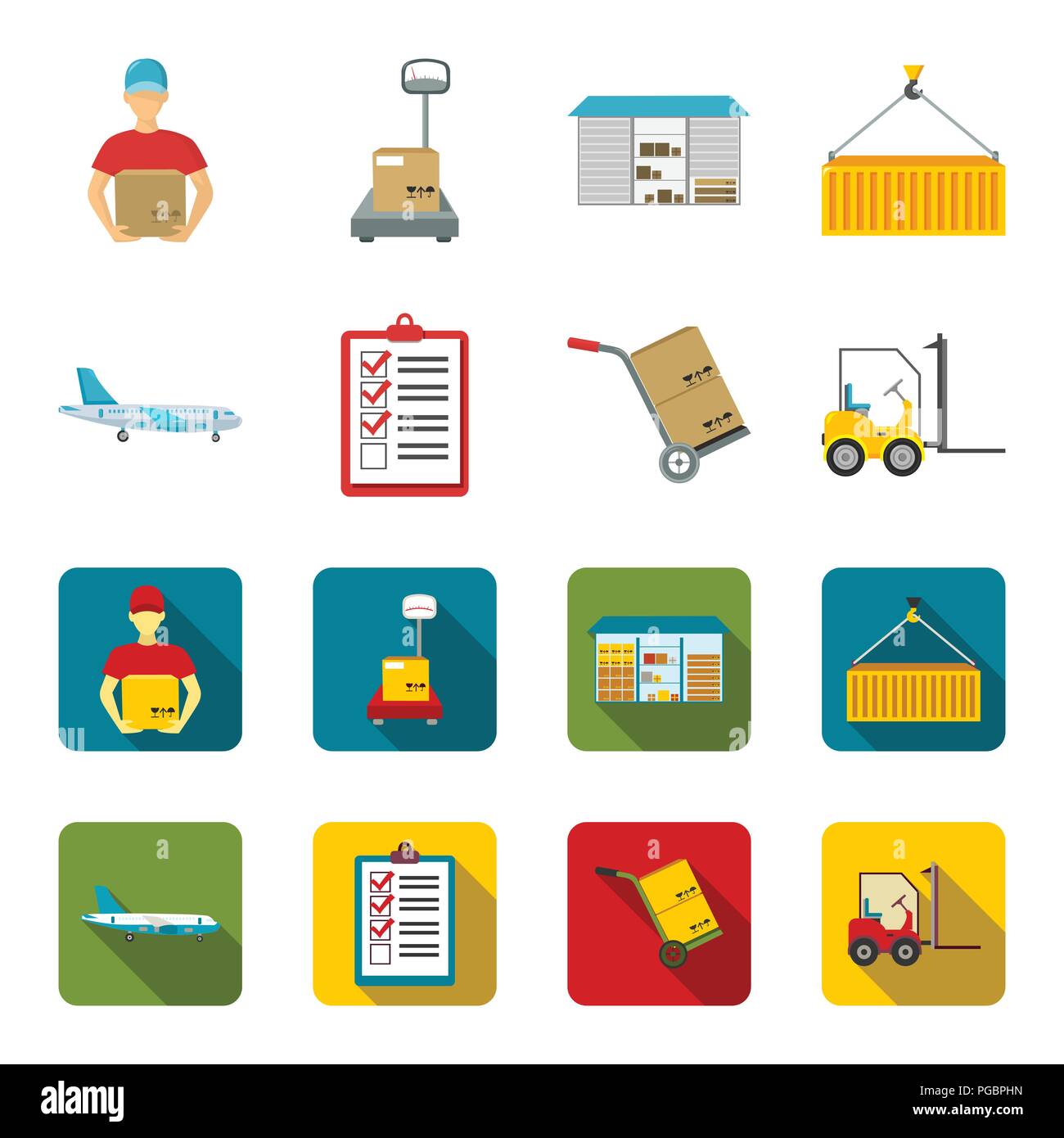 Cargo plane, cart for transportation, boxes, forklift, documents ...