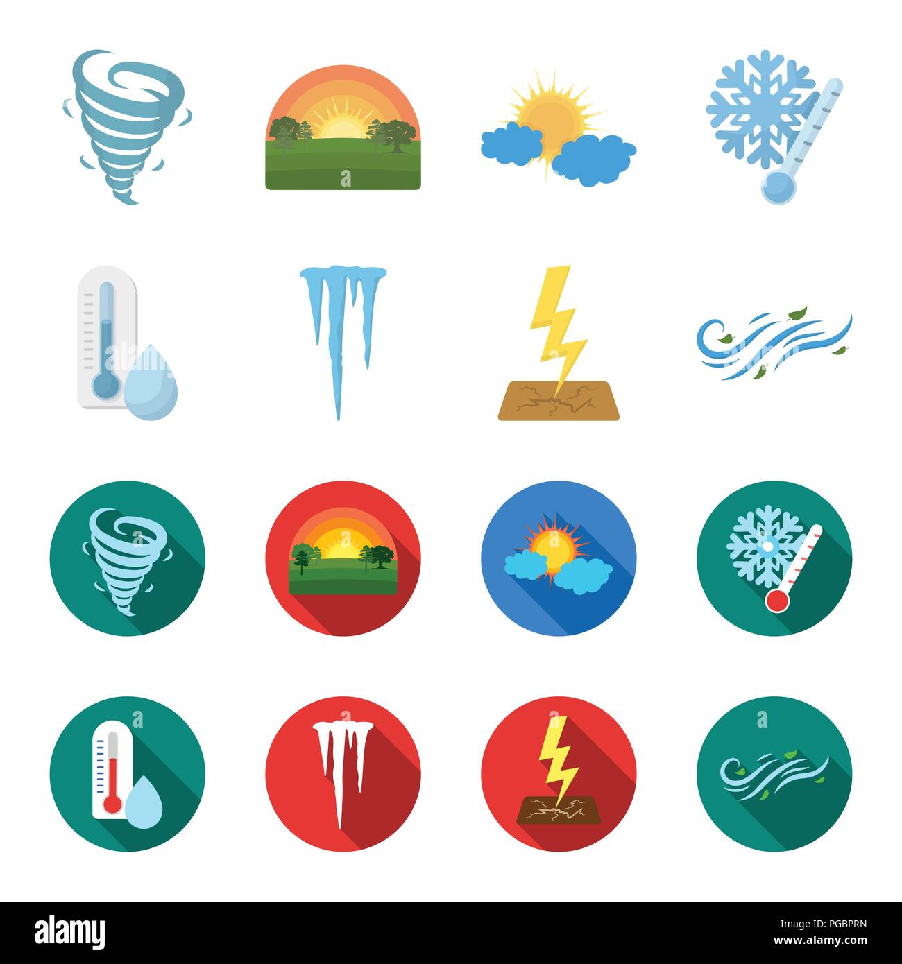 Humidity, icicles, thunderbolt, windy weather. Weather set collection ...