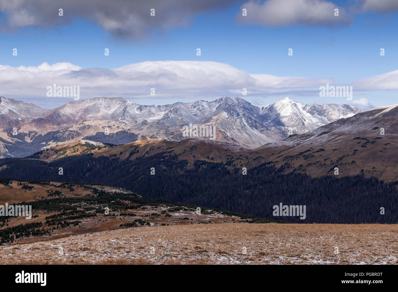 View over the Rocky Mountains from the Trail Ridge Road in the Rocky ...