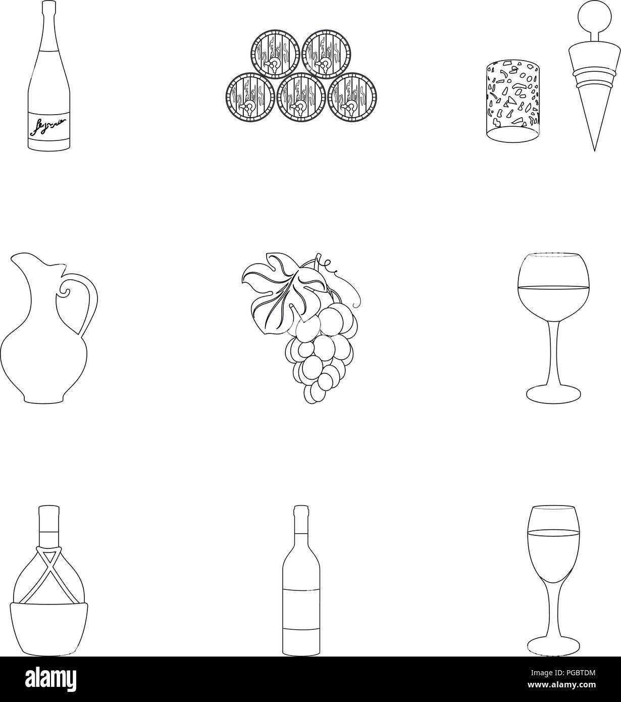 Wine products. Growing grapes, wine.Vine production icon in set ...