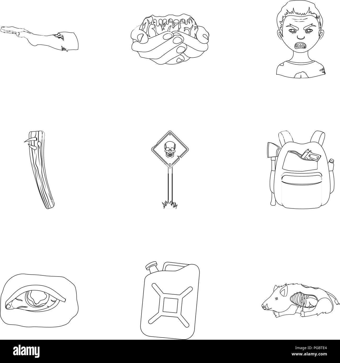 Zombie, dead, rotten, and other icon in outline style.Hand, flesh ...