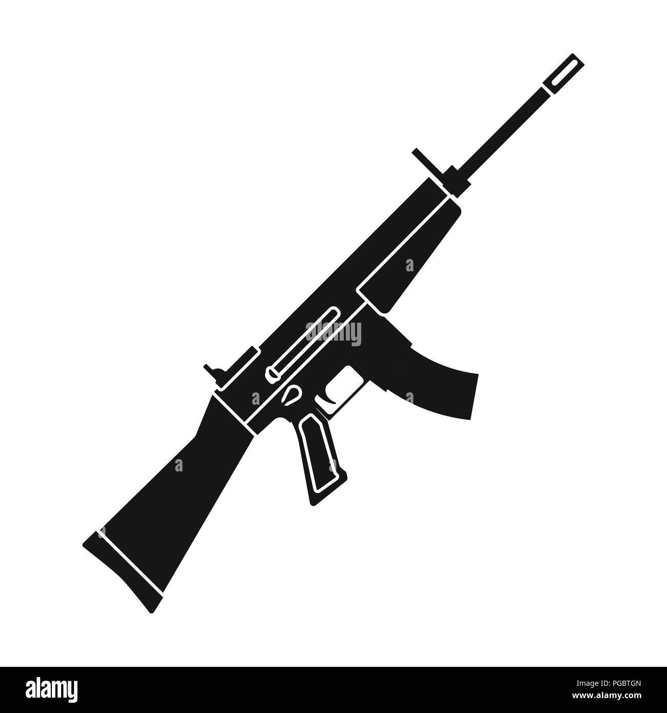 Military assault rifle icon in black style isolated on white background ...