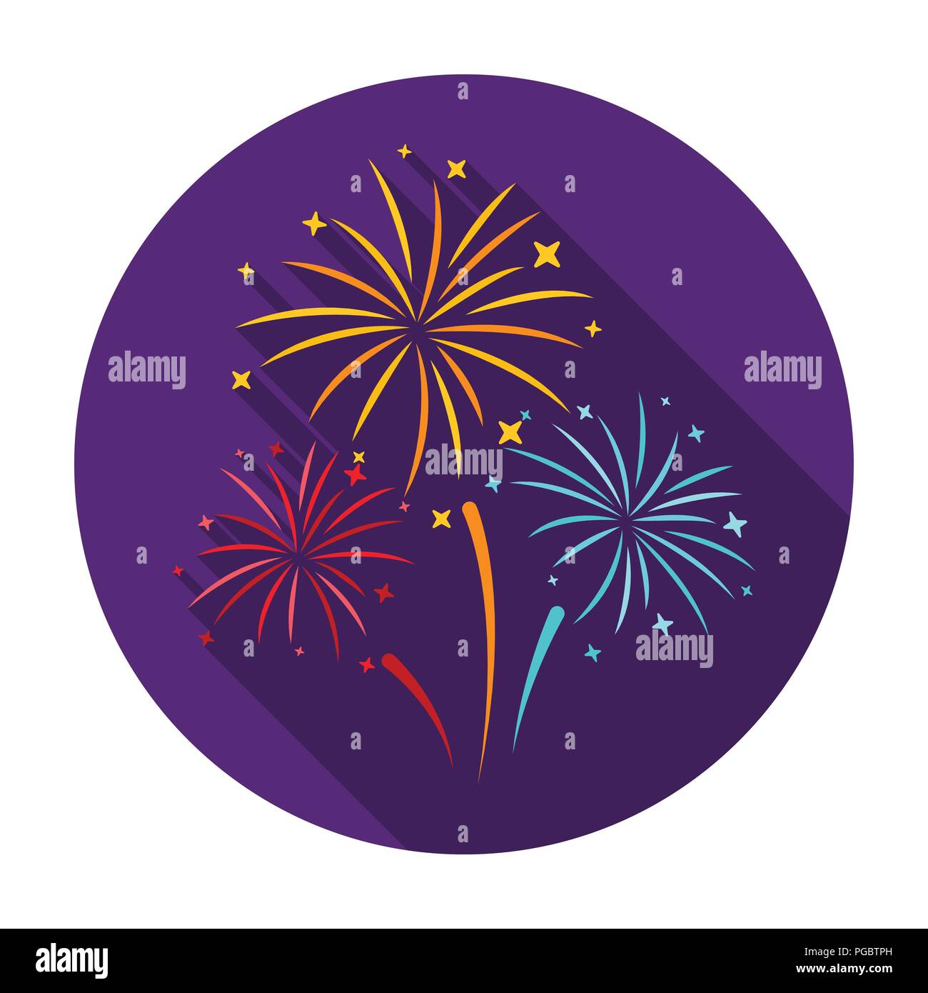 Colorful fireworks icon in flat style isolated on white background ...