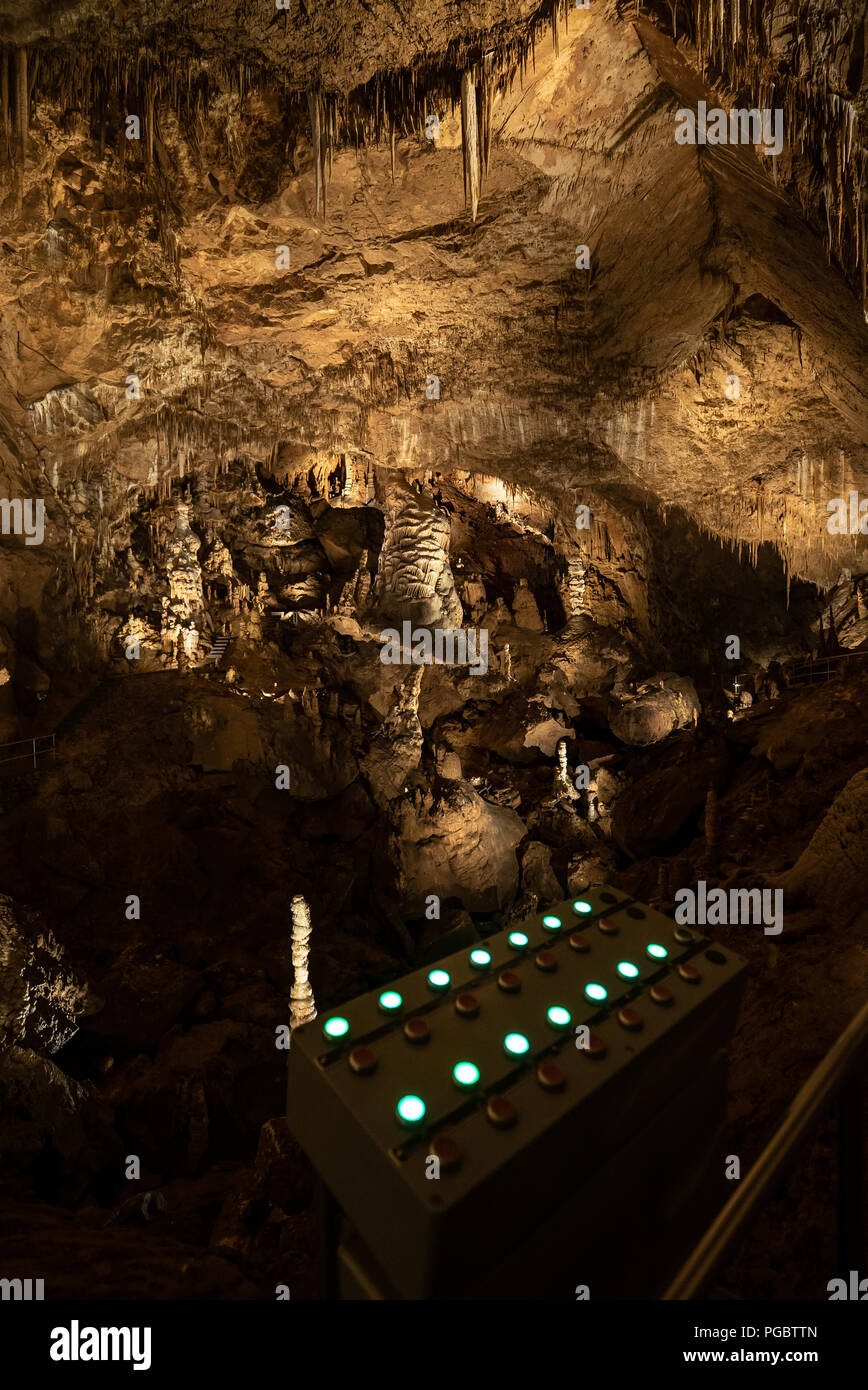 Control panel push buttons for sound and light in a dropstone cave ...