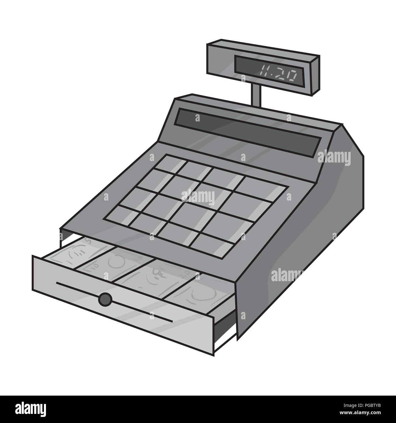 Cashbox icon in monochrome design isolated on white background ...