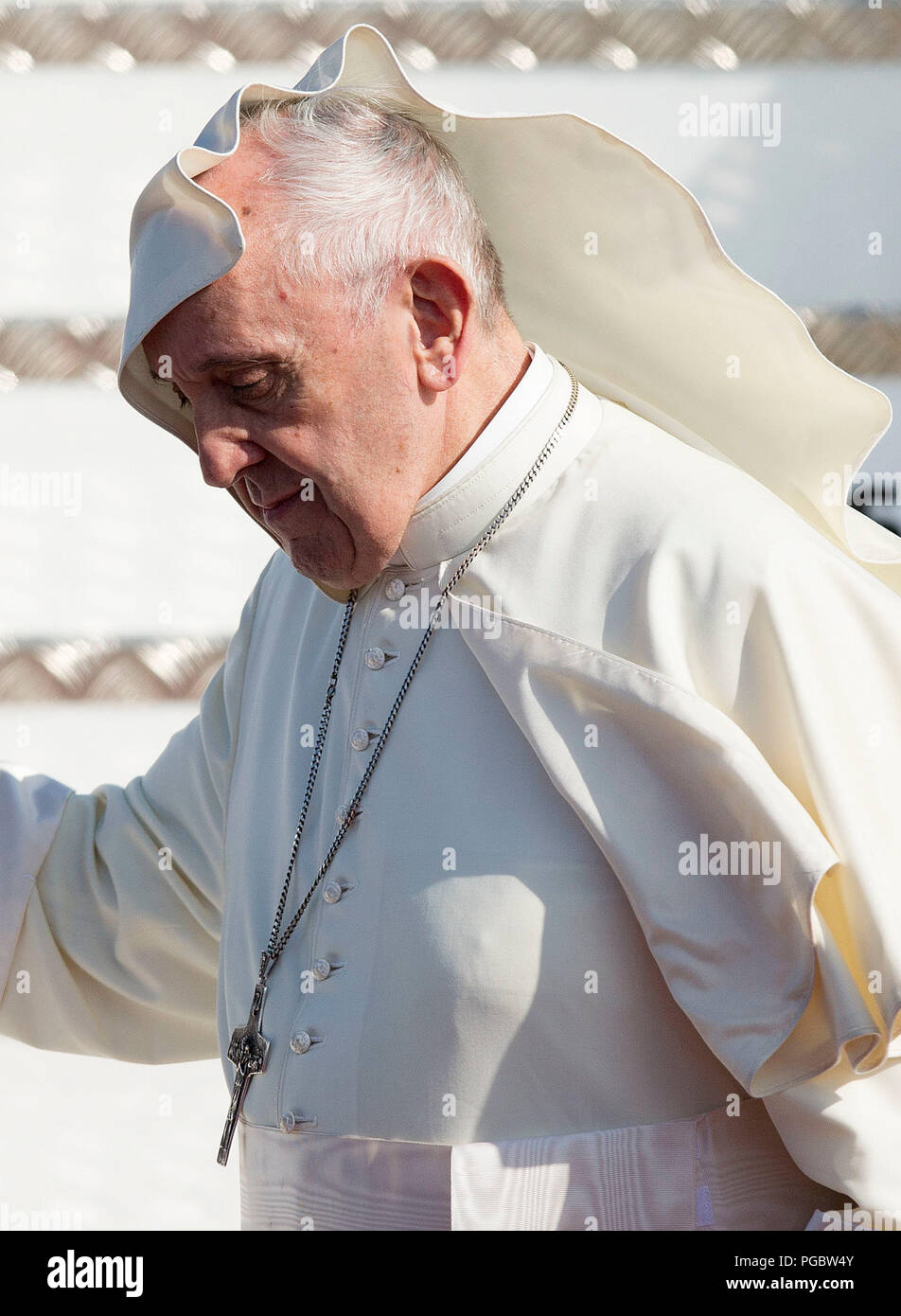 Pope Francis as he arrives at Dublin International Airport, at the ...