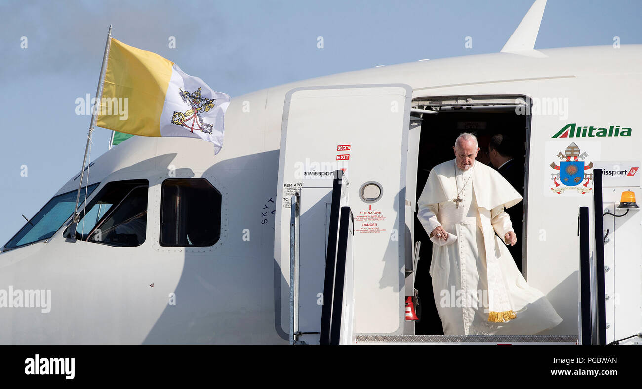 Pope Francis as he arrives at Dublin International Airport, at the ...