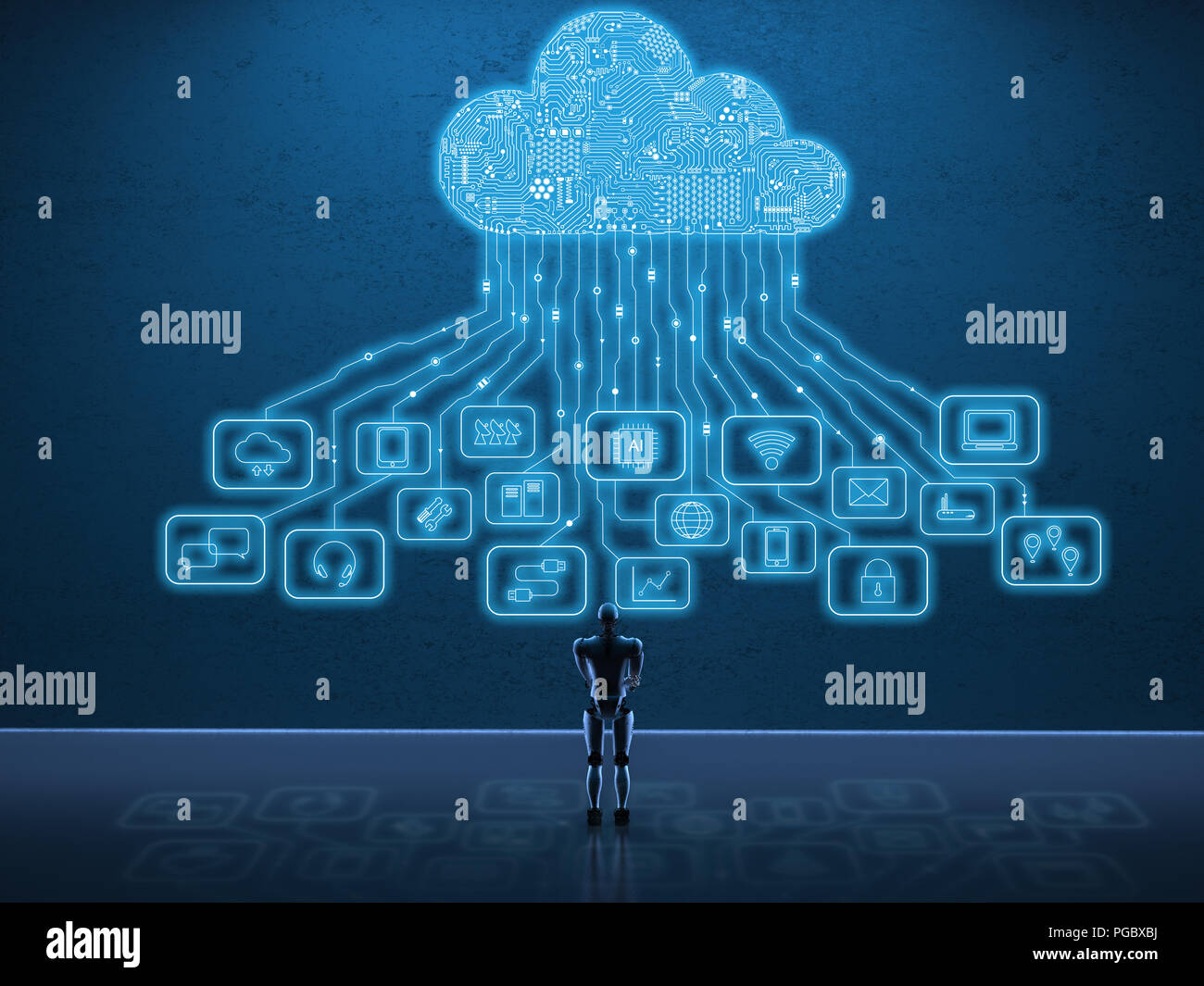 3d rendering ai robot with cloud computing and technology icons Stock ...