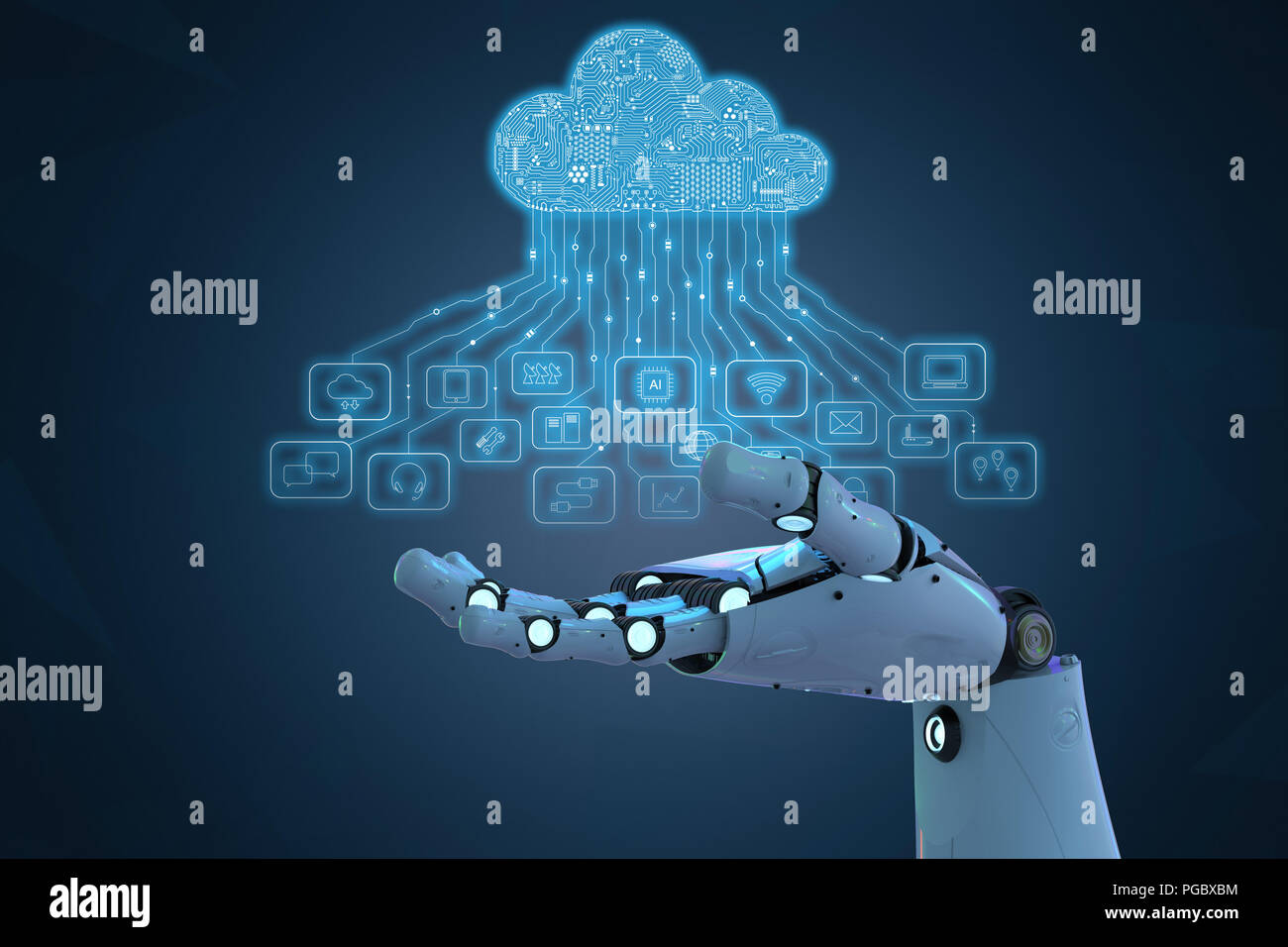 3d rendering ai robot with cloud computing and technology icons Stock ...