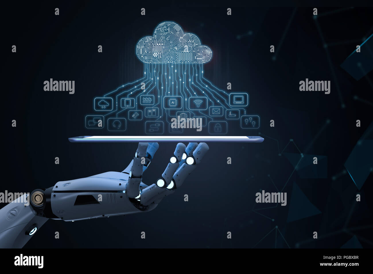 3d rendering ai robot with cloud computing and technology icons Stock ...