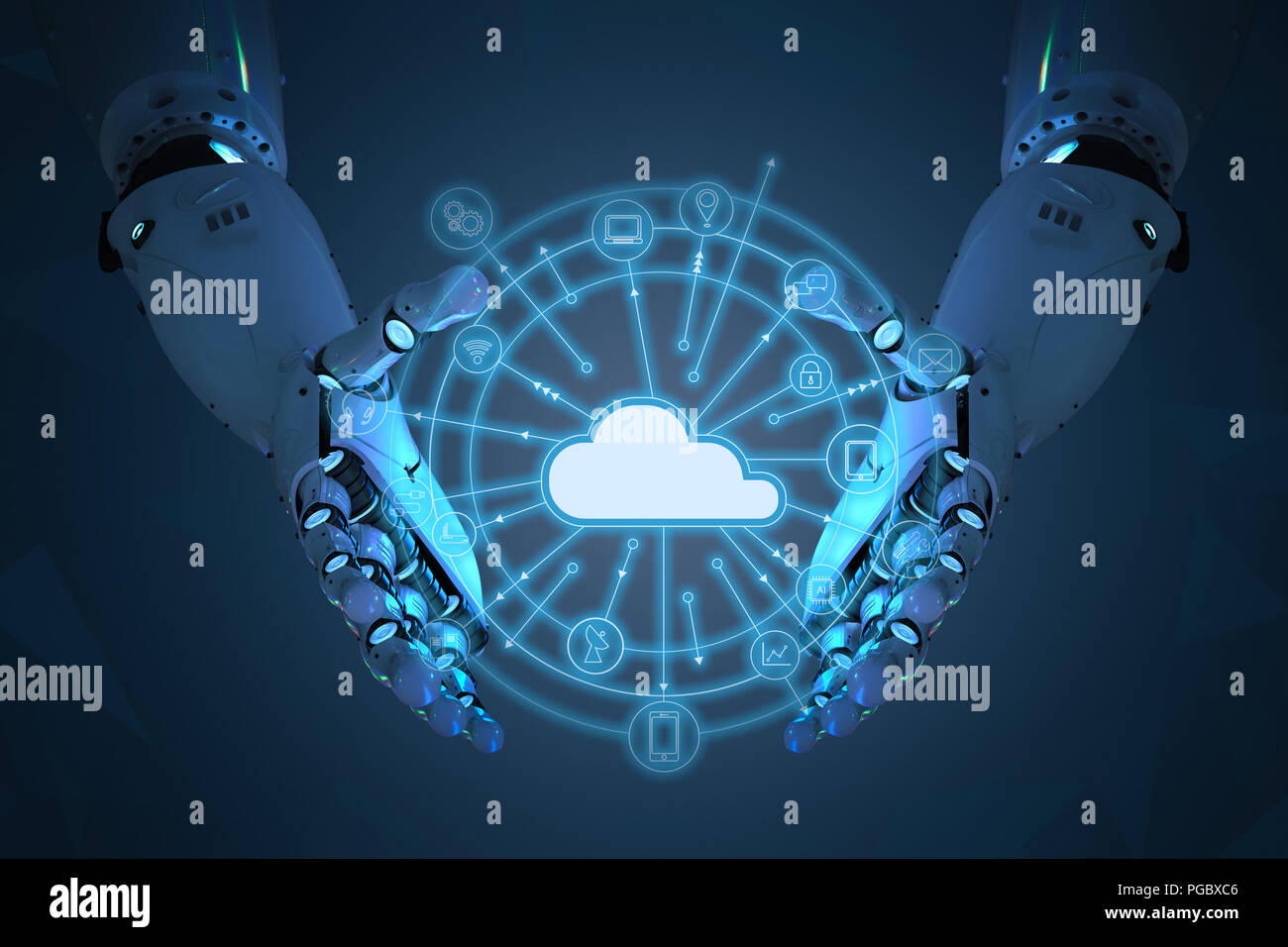 3d rendering ai robot with cloud computing and technology icons Stock ...