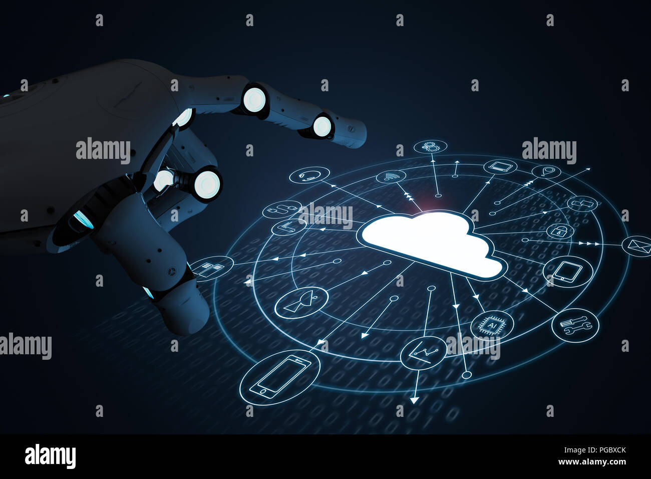 3d rendering ai robot with cloud computing and technology icons Stock ...