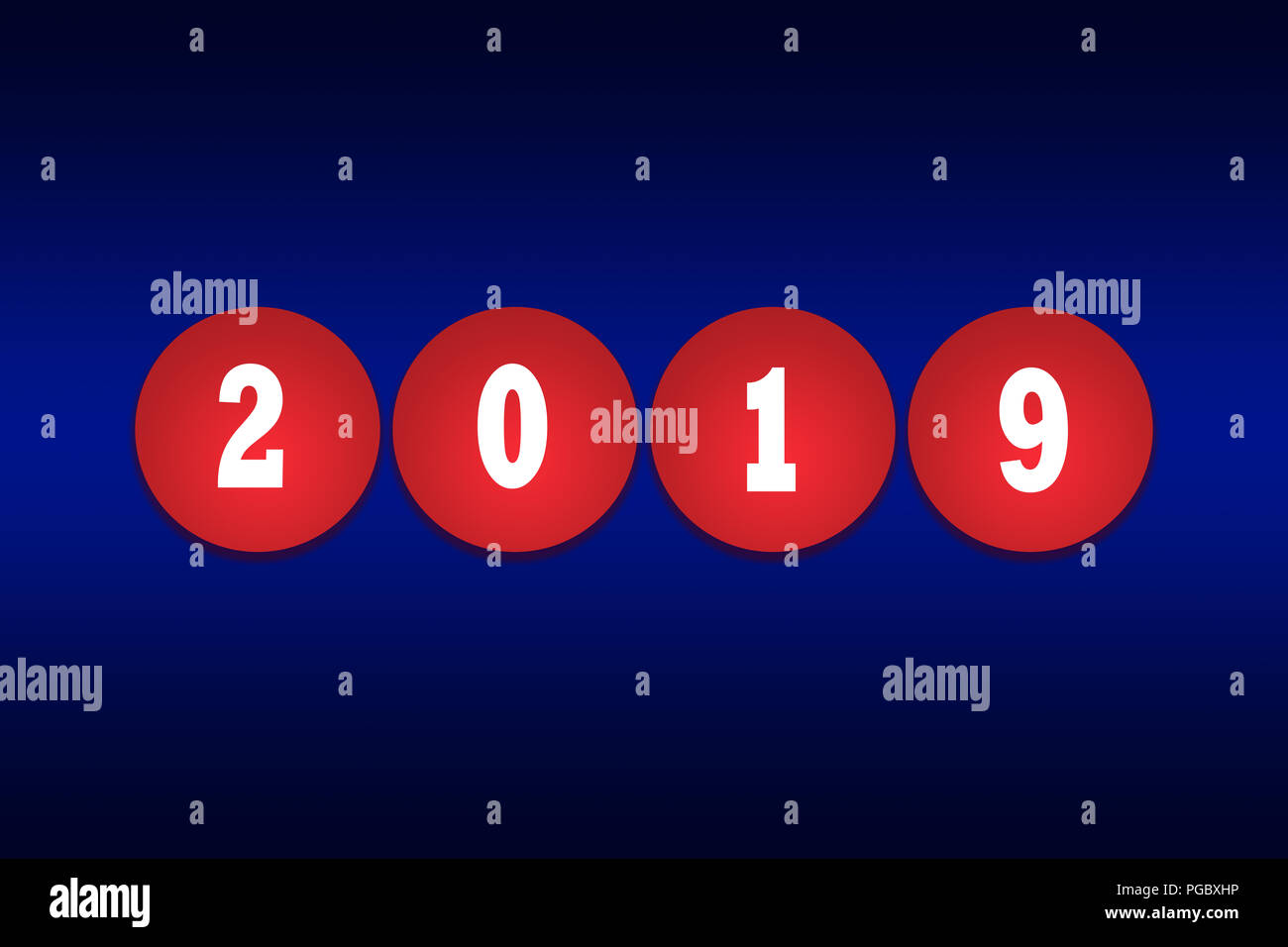 Red circles with numbers symbolizing the new 2019 on a blue gradient ...