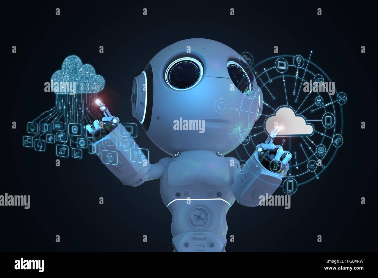 3d rendering ai robot with cloud computing and technology icons Stock ...