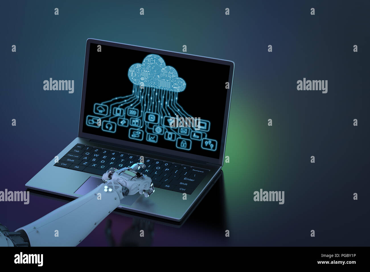 3d rendering ai robot with cloud computing and technology icons Stock ...