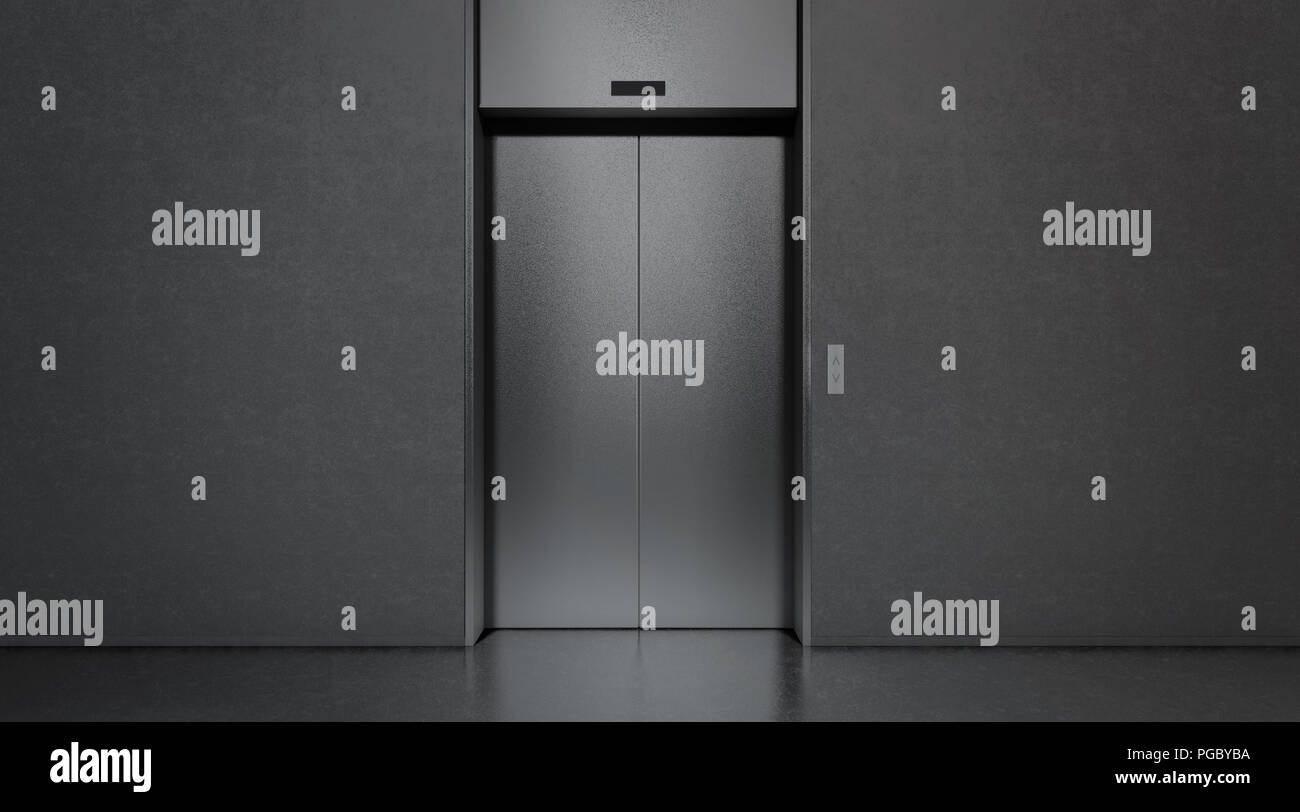 Blank black closed elevator in office floor interior mock up, 3d ...