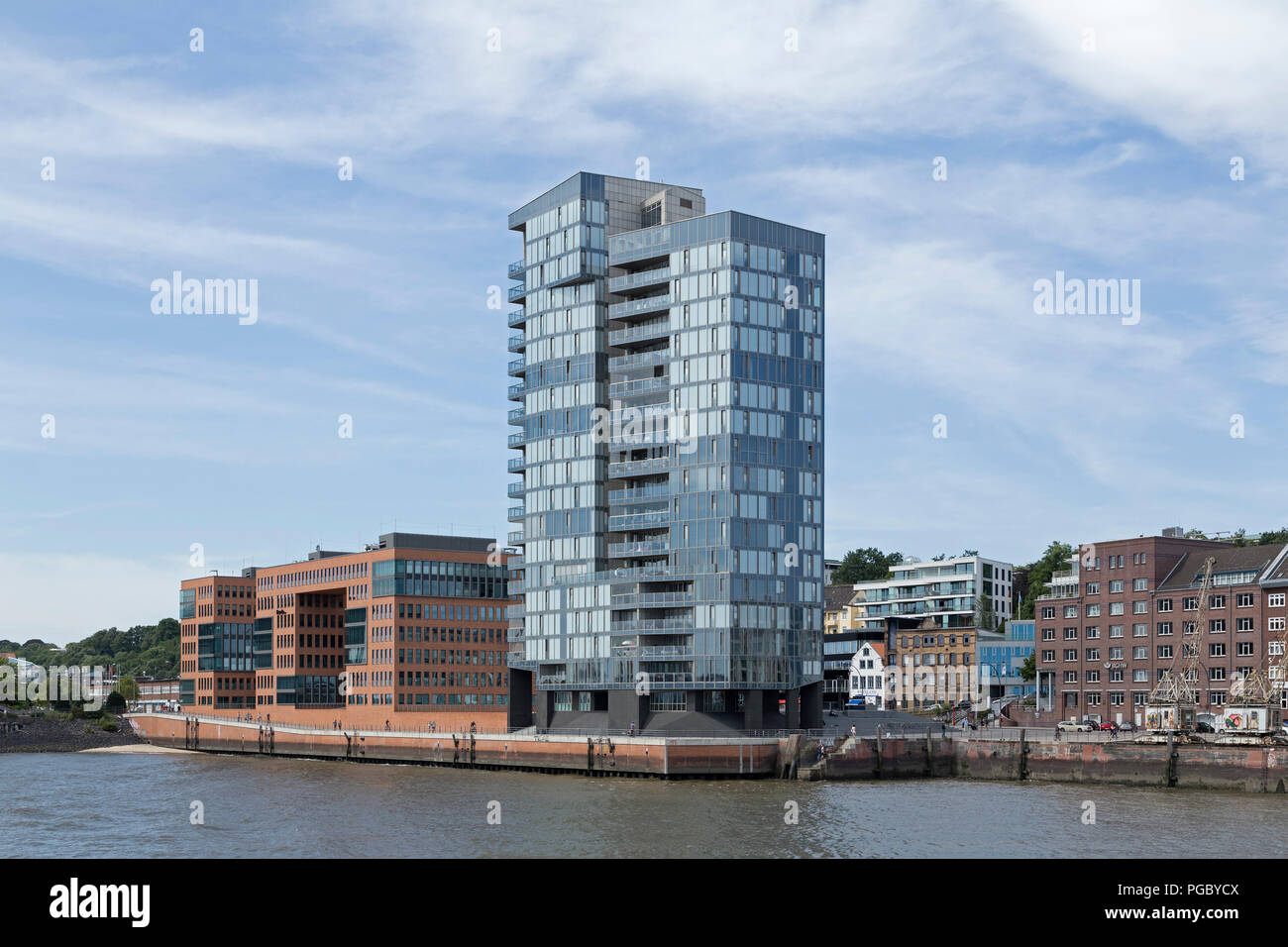 office buildings at the waterfront, River Elbe, Altona, Hamburg ...