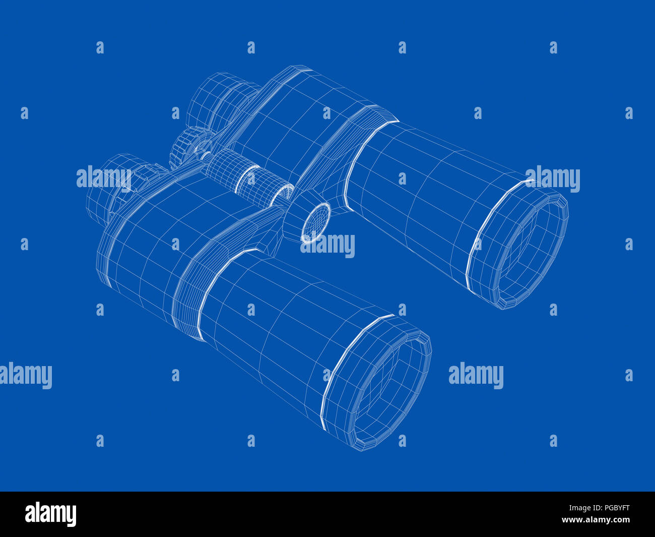 3D wire-frame model of binoculars on blue background Stock Photo - Alamy