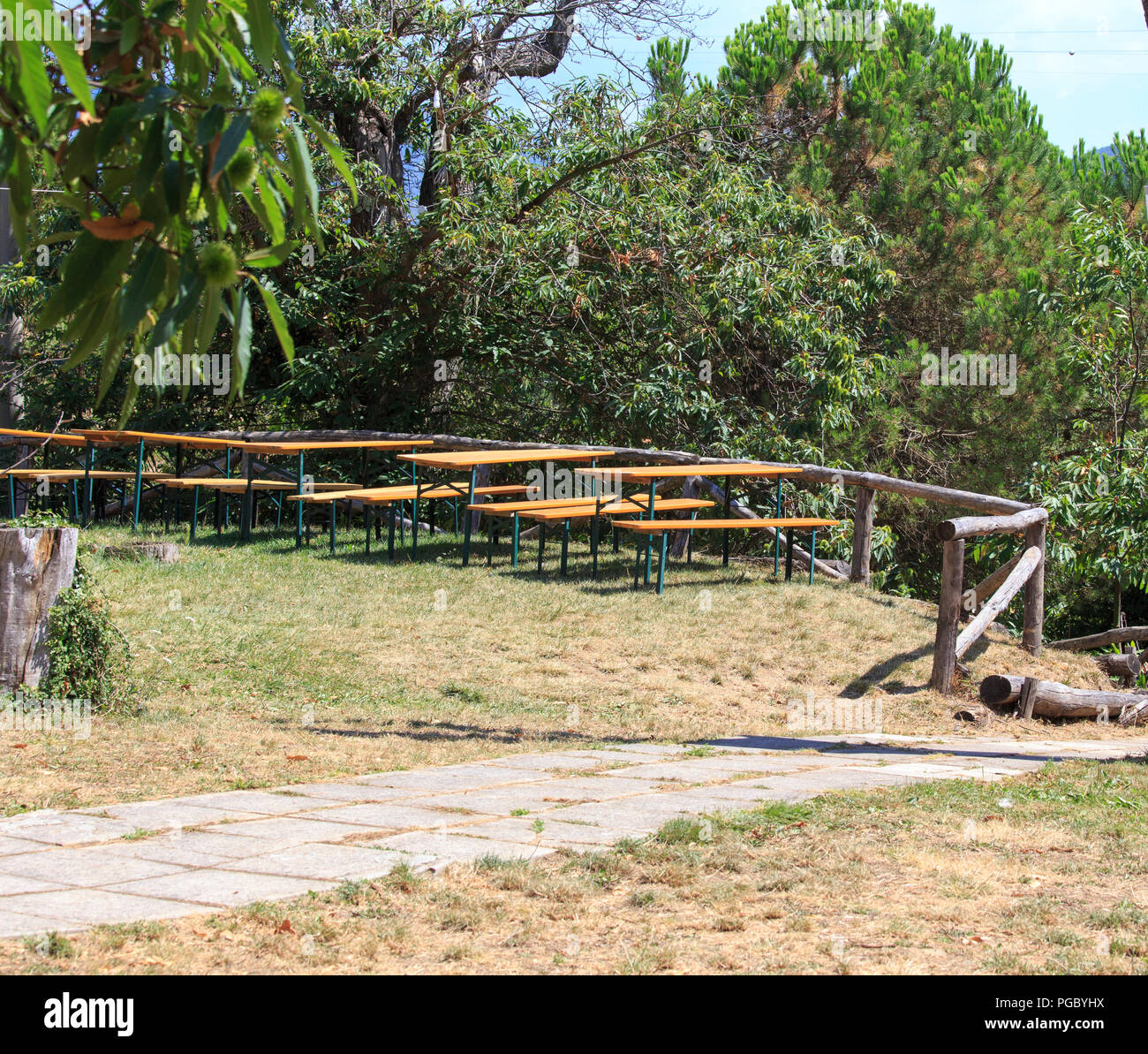 Old Picnic Tables Stock Photo - Alamy