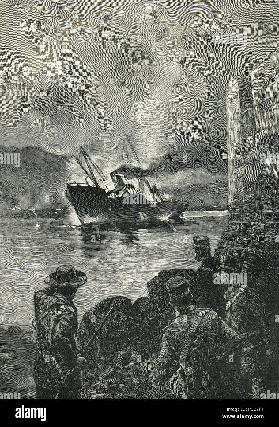 Sinking of USS Merrimac, night of 2–3 June 1898 during the Spanish ...