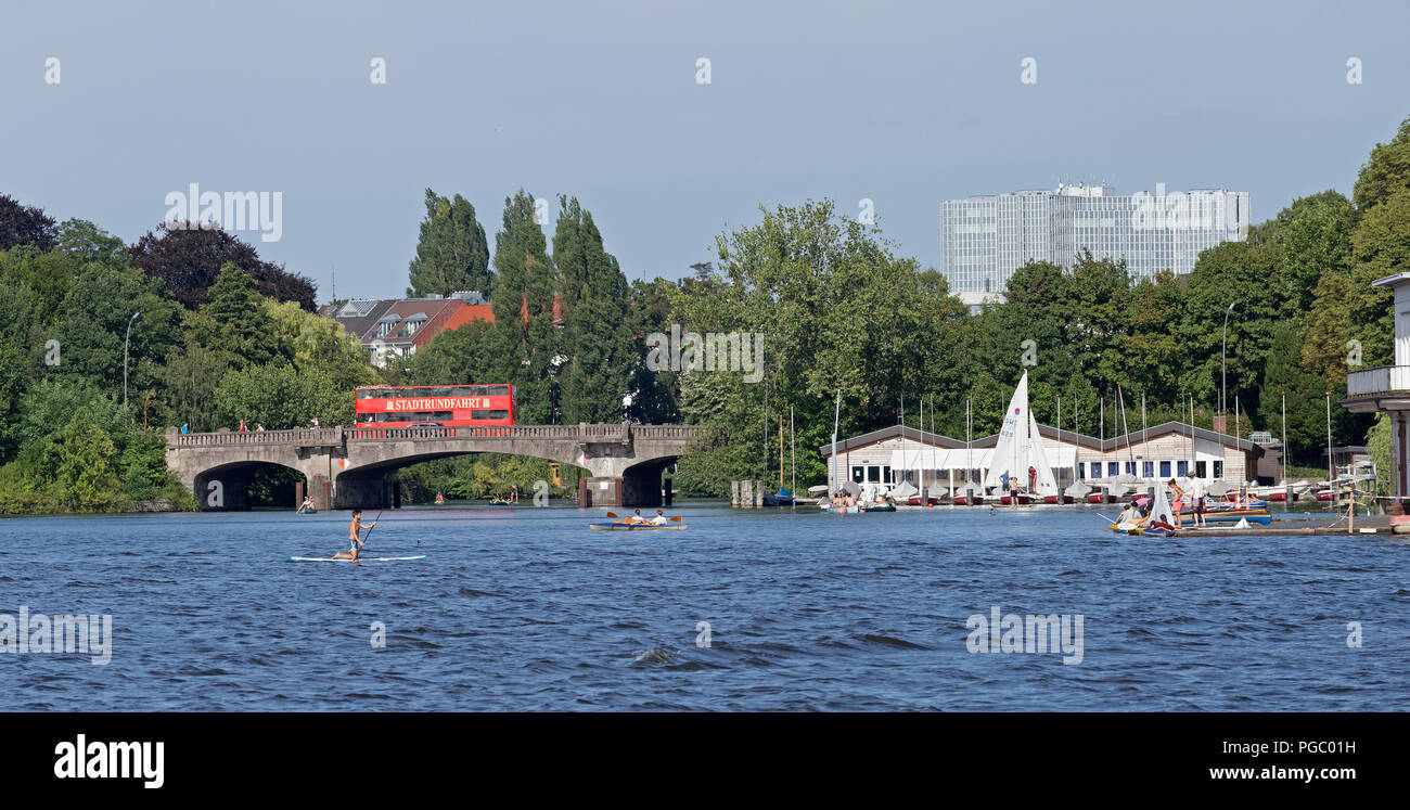 bridge, lake Außenalster (Outer Alster), Hamburg, Germany Stock Photo ...