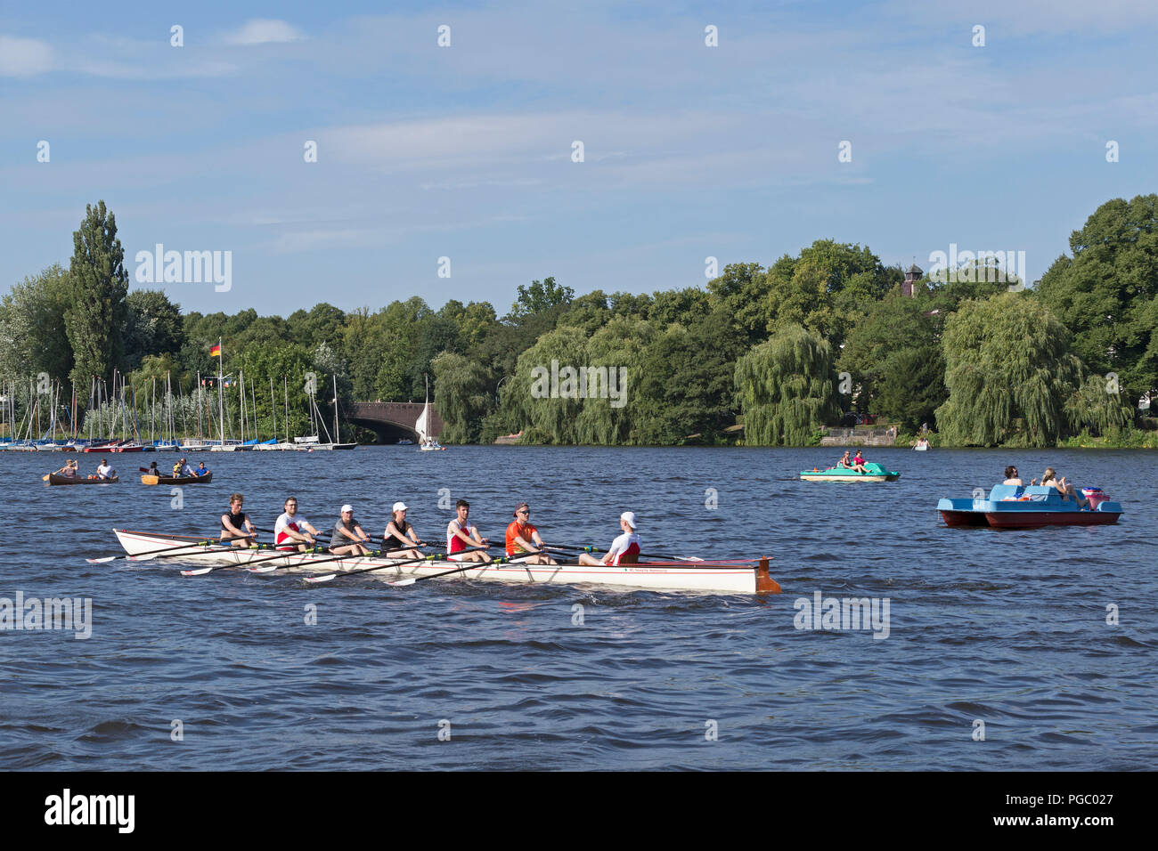 rowing boat on lake Außenalster (Outer Alster), Hamburg, Germany Stock ...