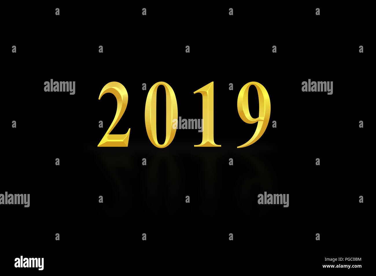 The number 2019 in gold letters, black background Stock Photo - Alamy