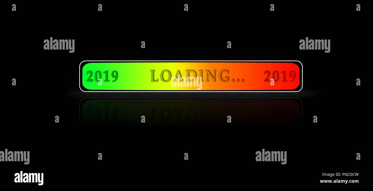 Graphical download scale for 2019 on a black background with reflection ...