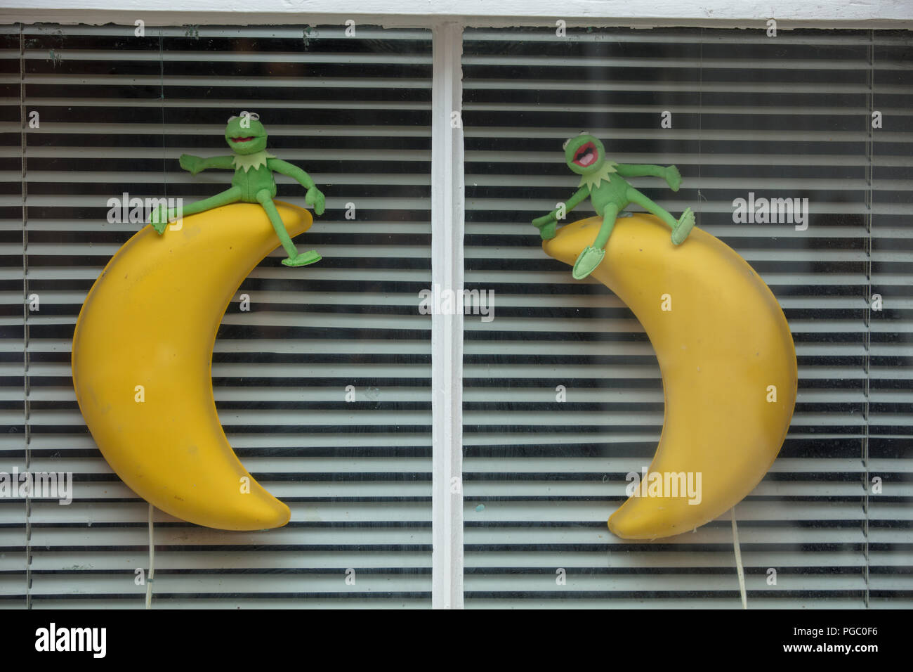 Sash window, Hastings, south coast of England, displays a creative and ...