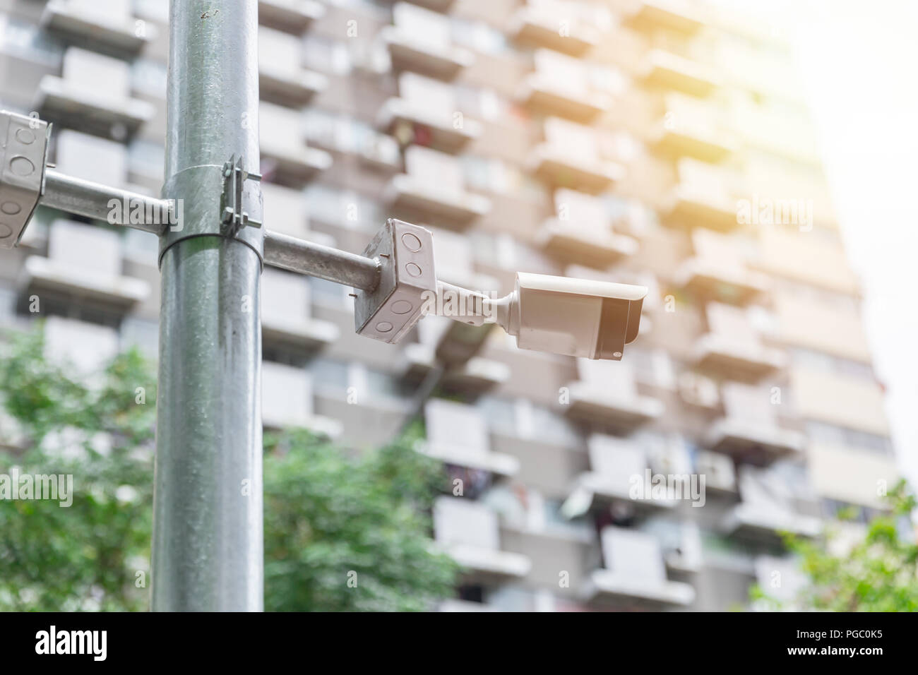 outdoor city CCTV security camera at the street public space Stock ...