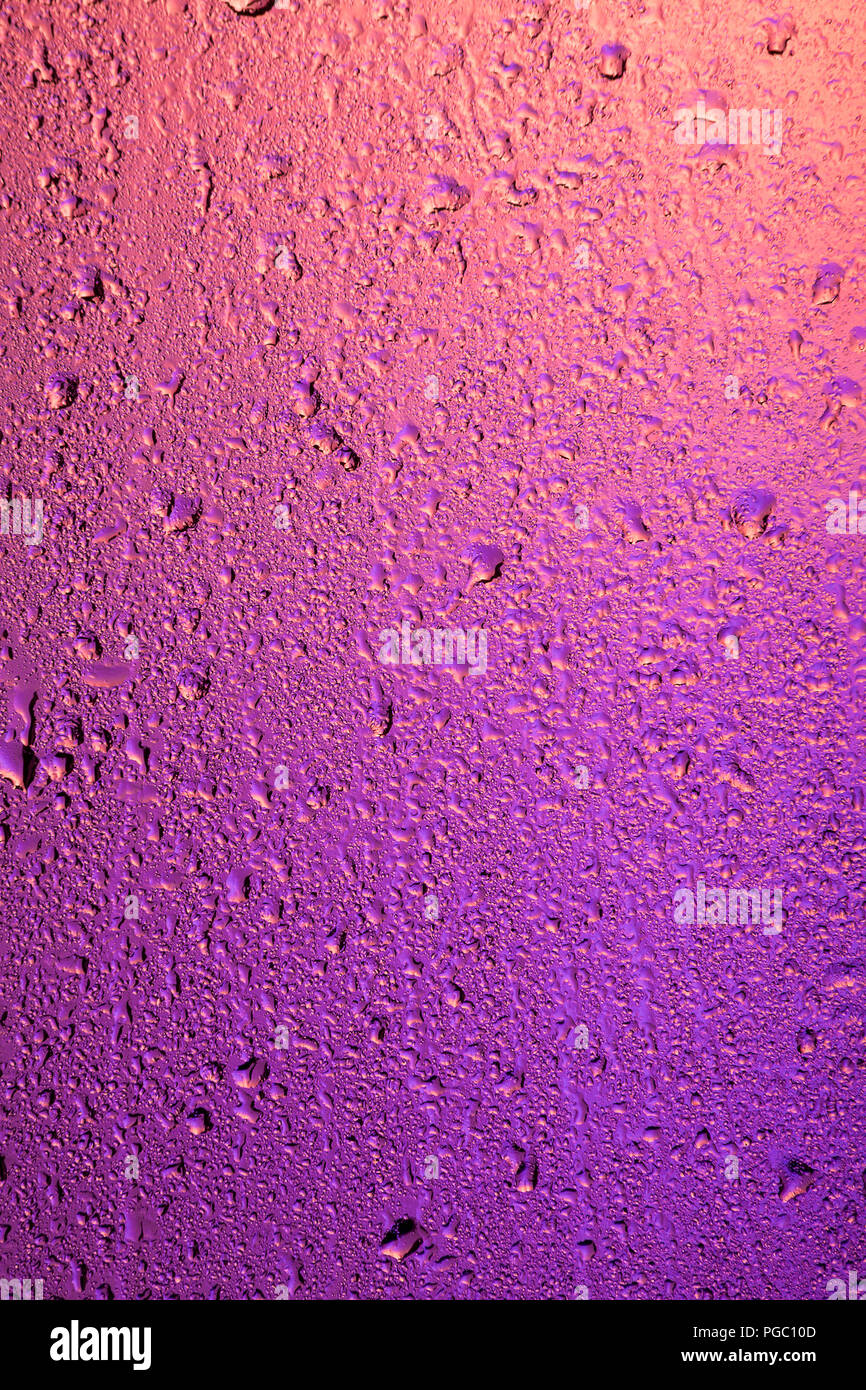 Rainy window. Drops on the glass in purple back light Stock Photo - Alamy