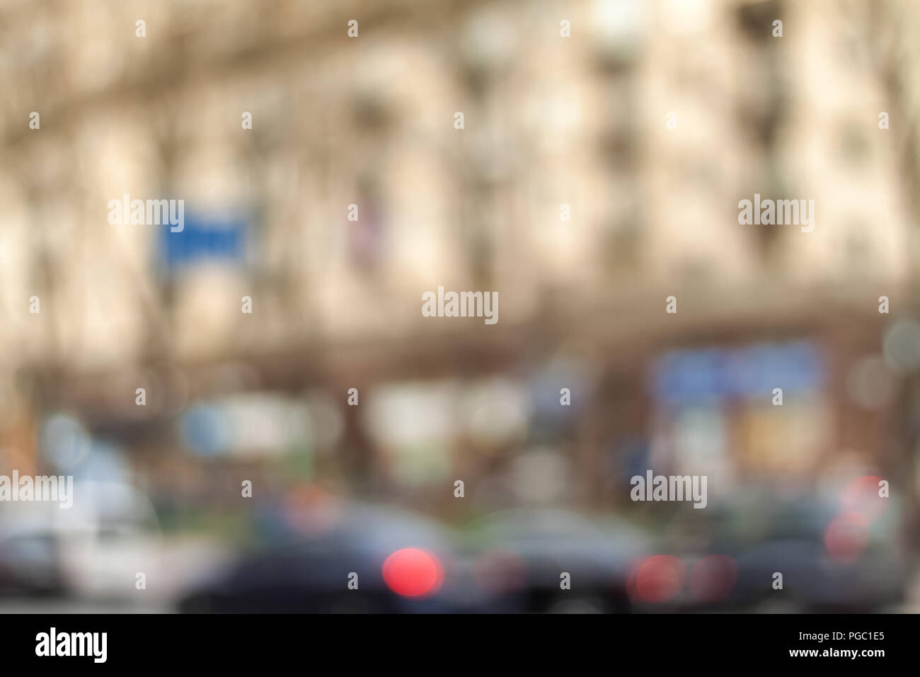 Spring blurry city. Defocused cityscape background. Blurry architecture ...