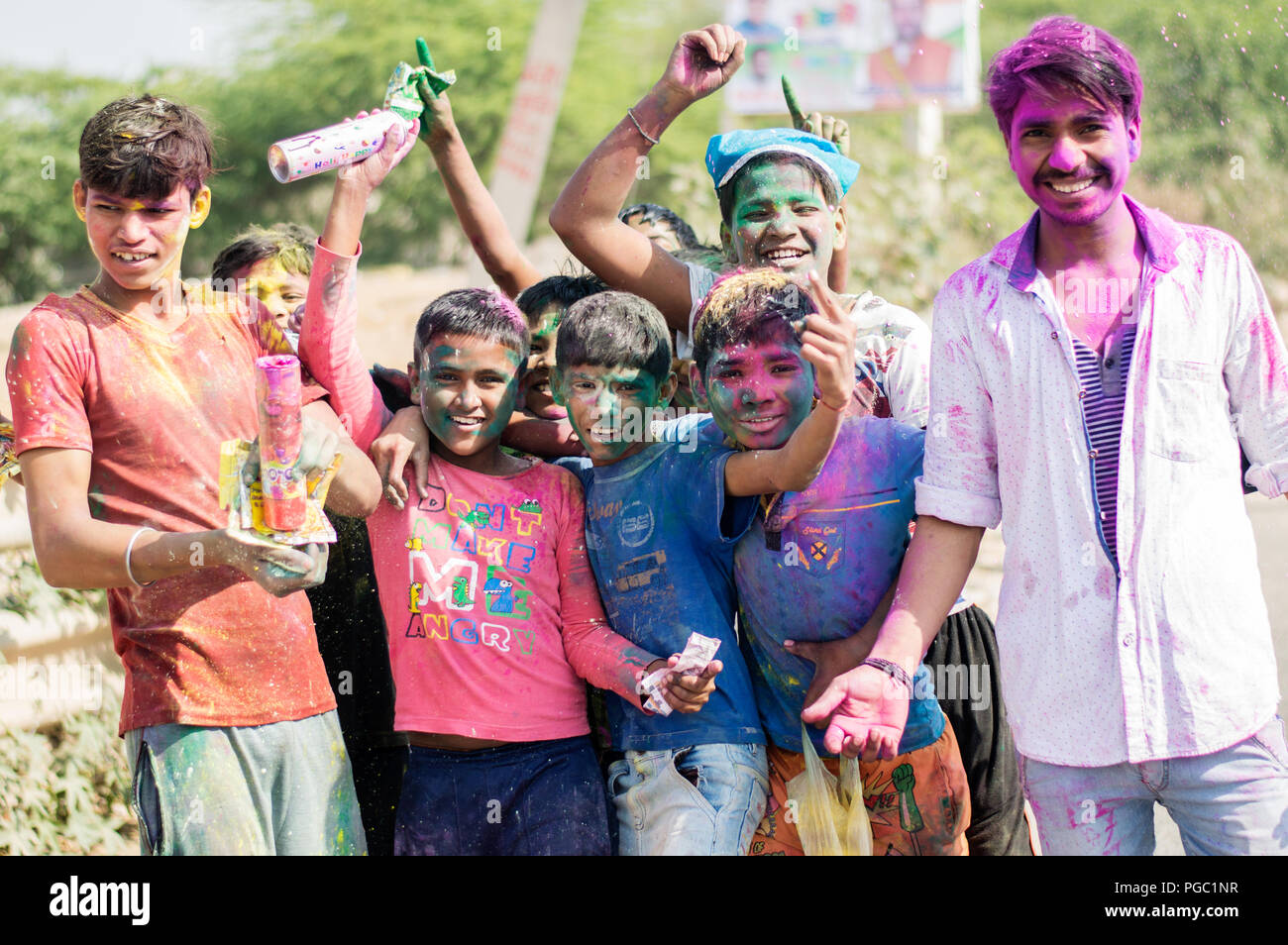 Group of boys celebrating Holi, the Indian festival Stock Photo - Alamy