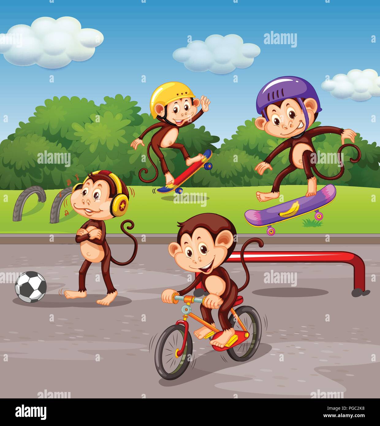 Monkey playing at playground illustration Stock Vector Image & Art - Alamy