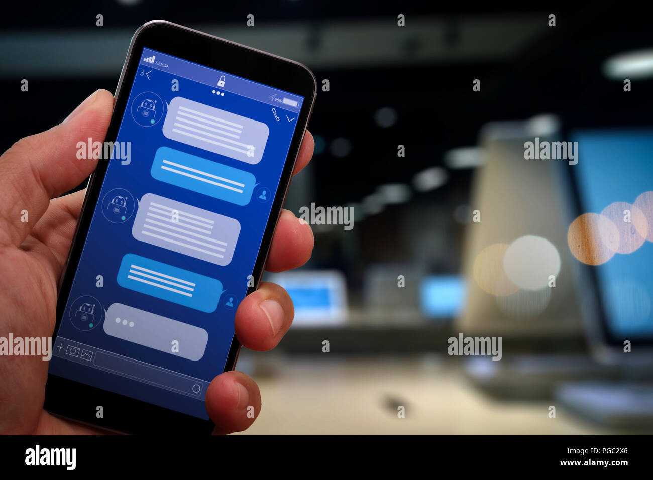 Chatbot conversation with smartphone screen app interface and ...