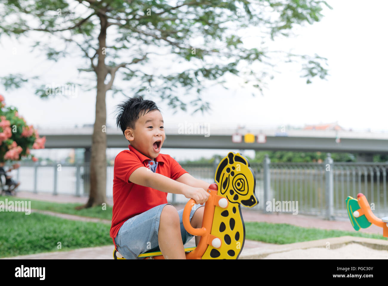 children playing on playground in summer outdoor park Stock Photo - Alamy