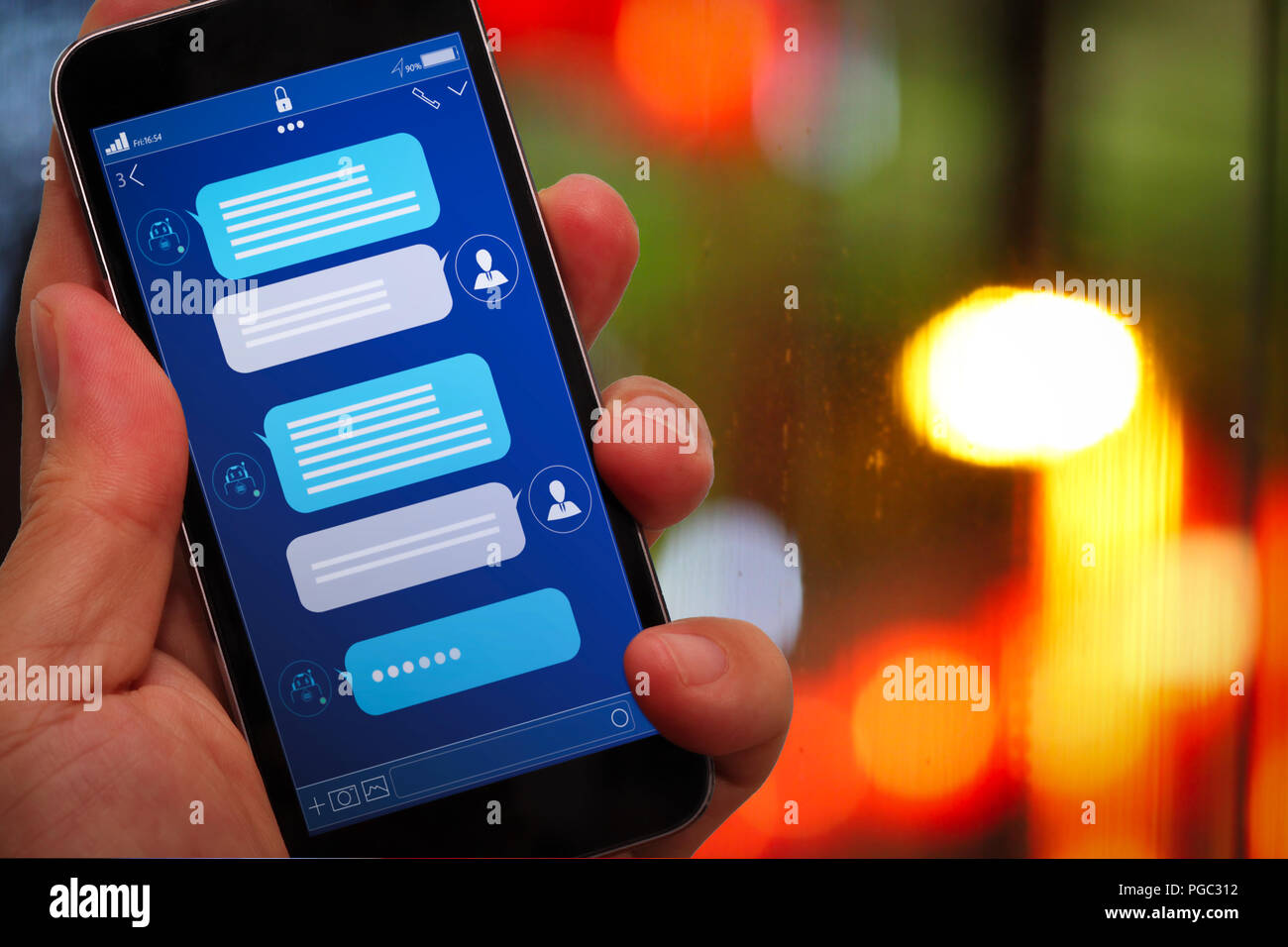 Chatbot conversation with smartphone screen app interface and ...