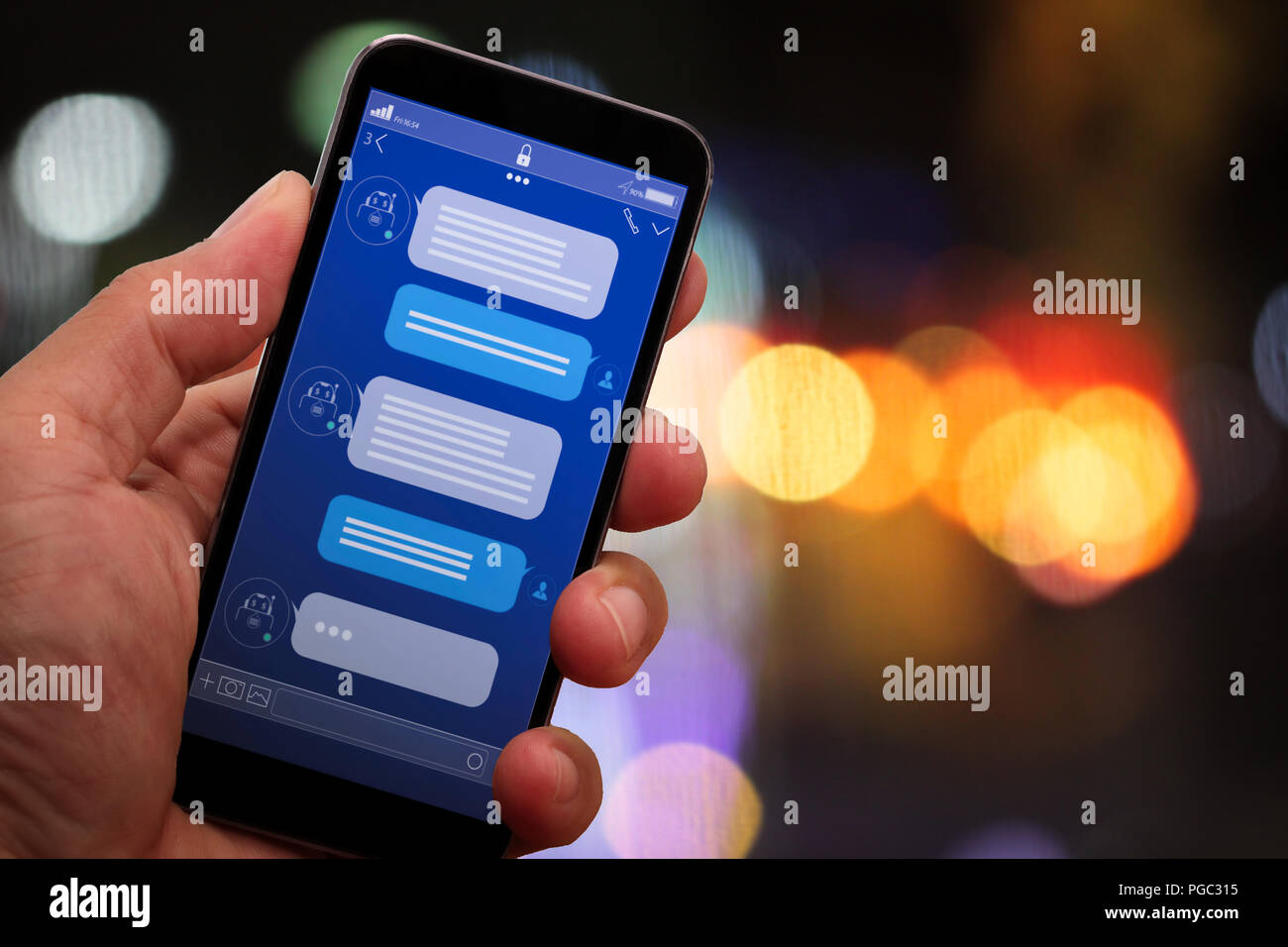 Chatbot conversation with smartphone screen app interface and ...