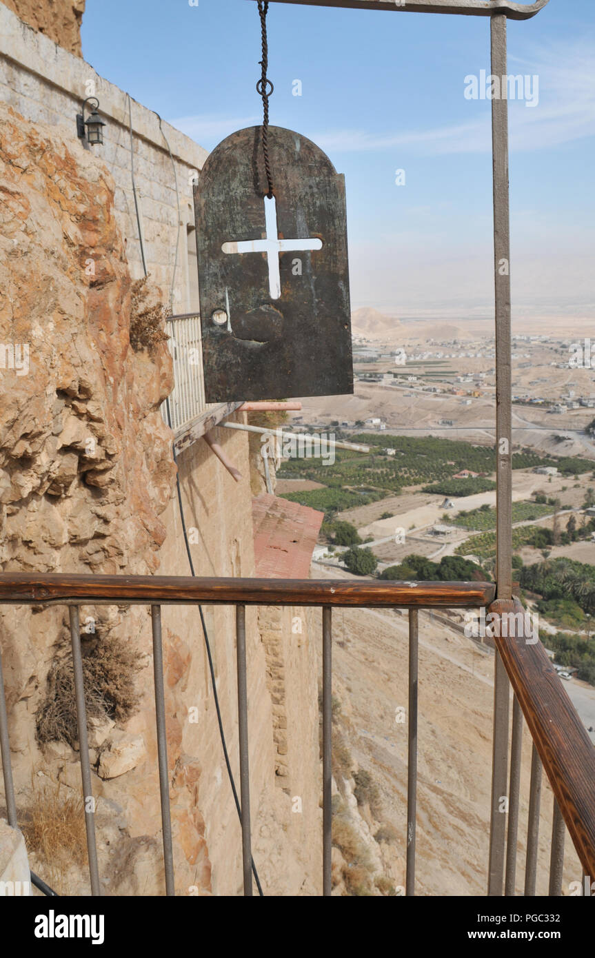 View from balcony at monastery of the temptation in Jericho, Palestine ...