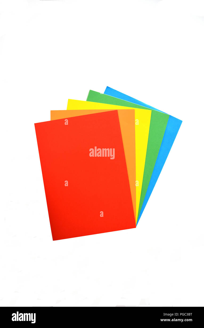 Colored a4 sheets on white background red color Stock Photo - Alamy