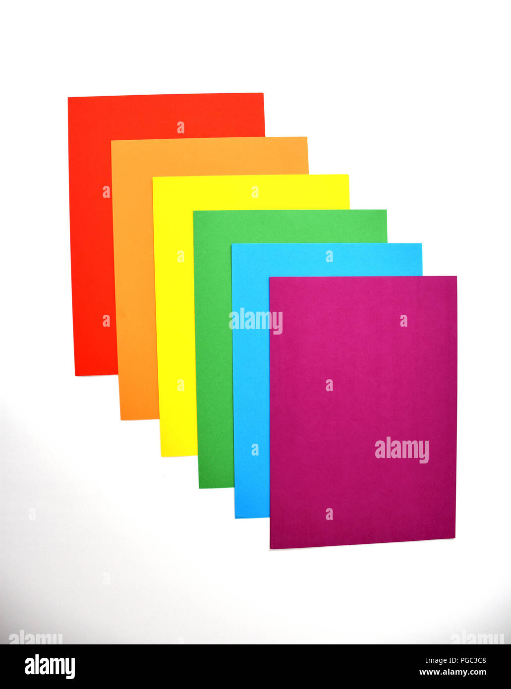 Colored a4 sheets on white background violet color Stock Photo - Alamy