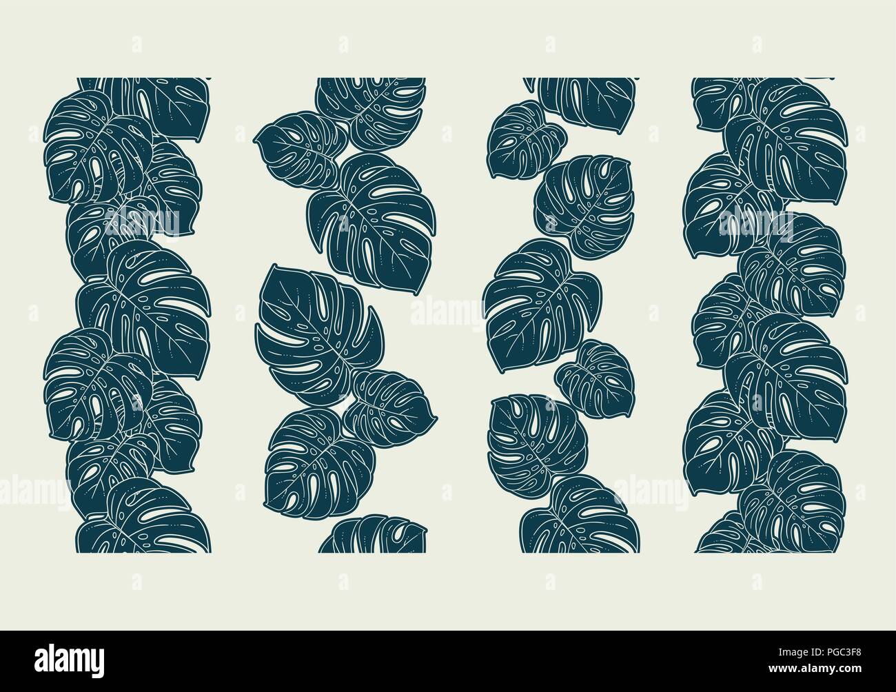 Monstera seamless border divider set or collection of vertical ...
