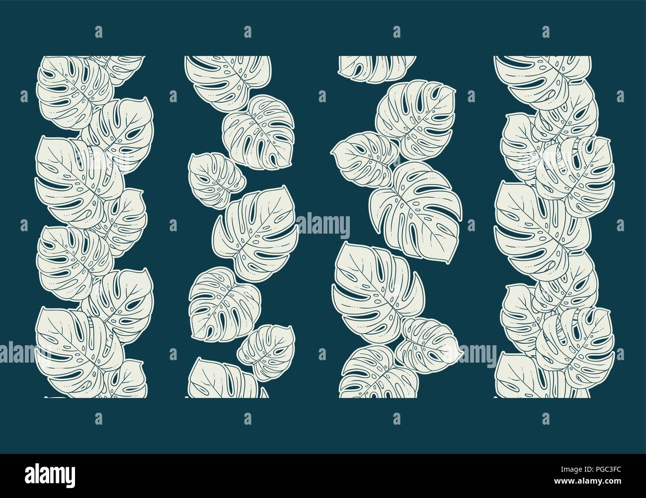 Monstera seamless border divider set or collection of vertical ...