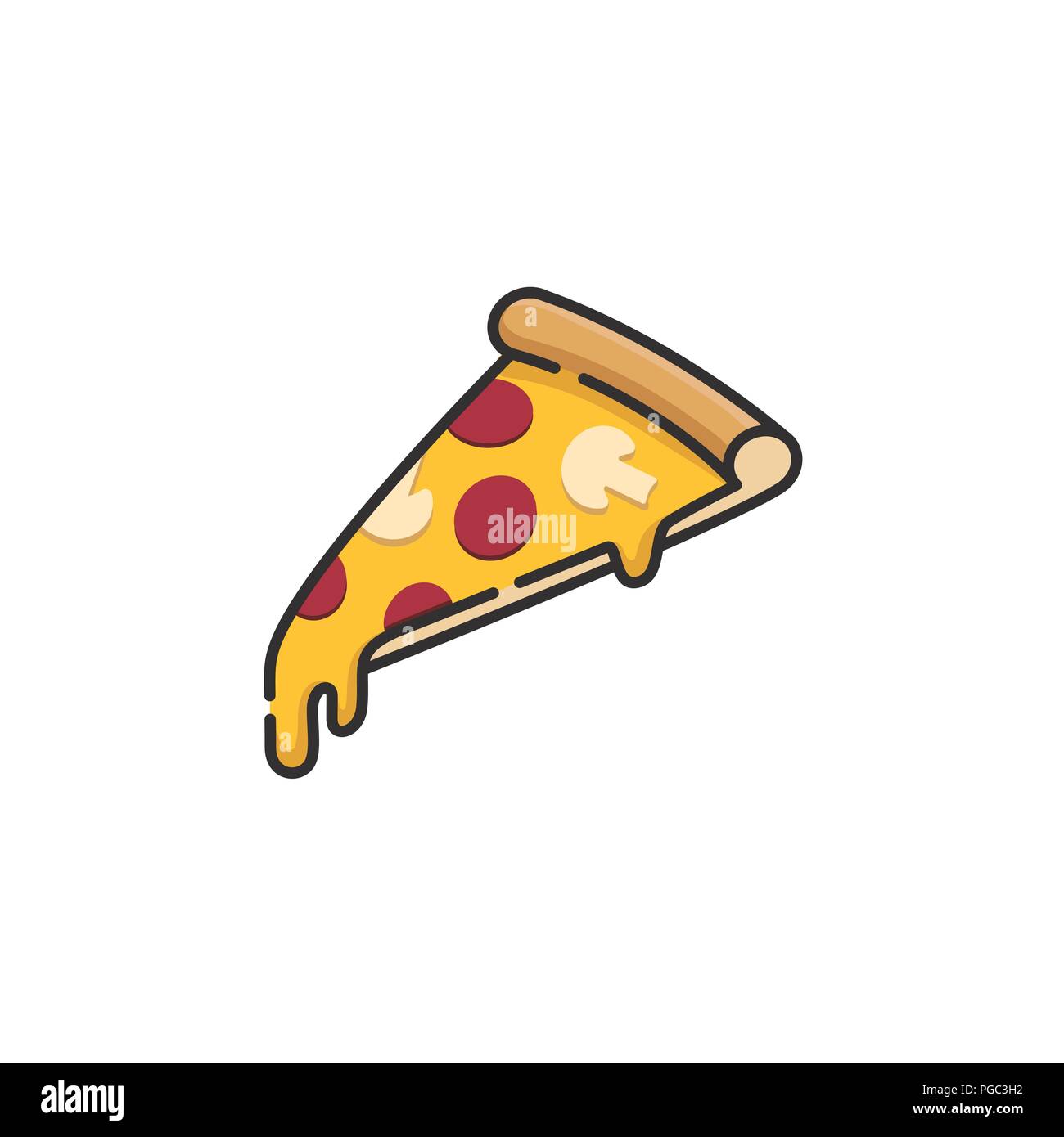 Pizza slice with melting cheese linear isometric minimal vector ...