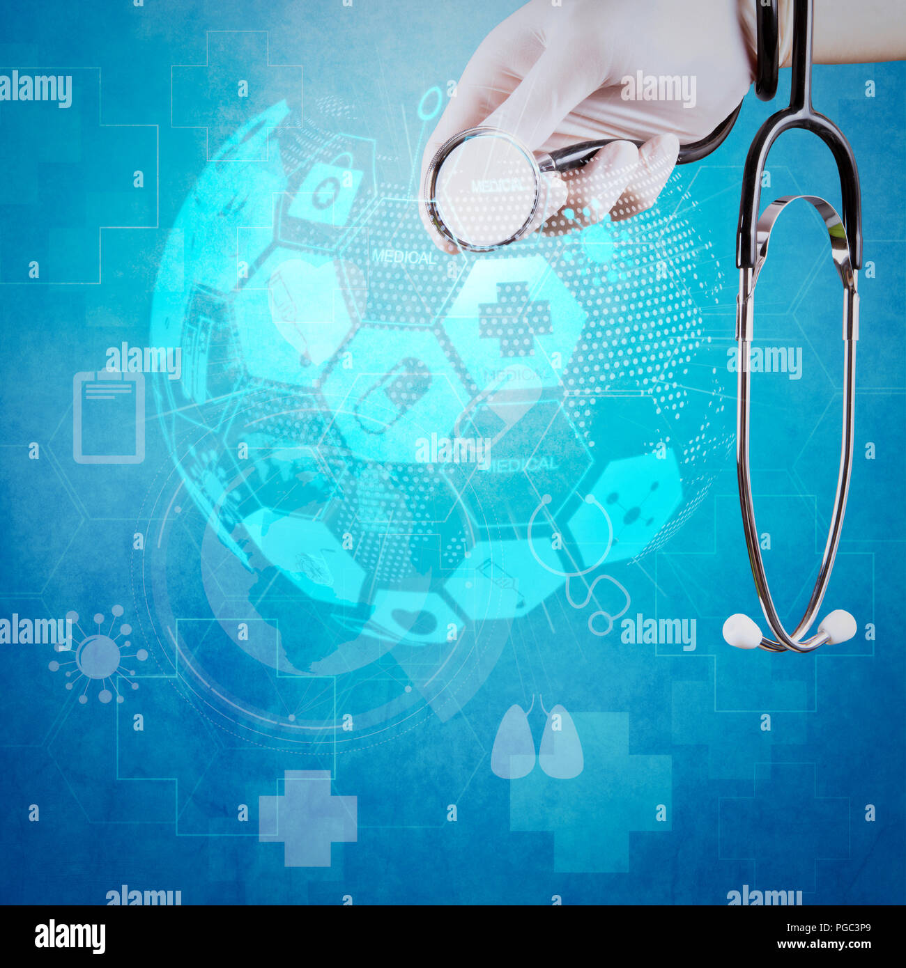 Health care and medical services concept with world or global form and ...