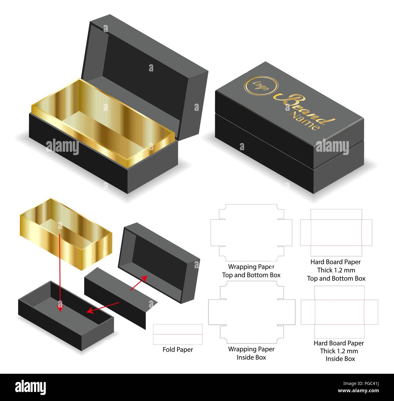 hard board paper rigid box 3d mockup with dieline Stock Vector Image ...