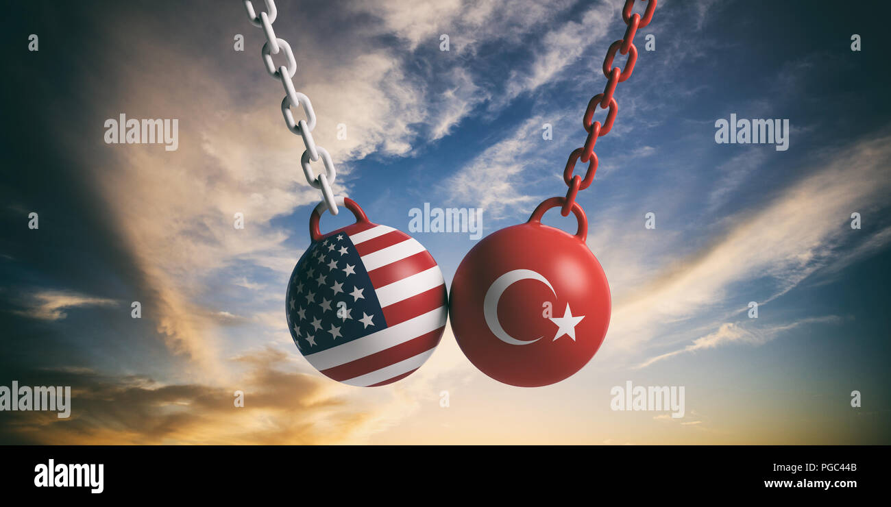 US of America and Turkey relations. USA and Turkey flags wrecking balls ...