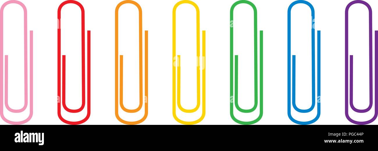 Vector illustration of seven colorful paper clips of different rainbow ...