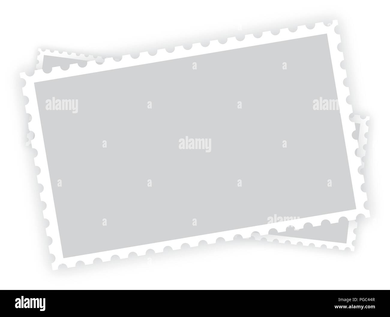Three old retro style grey blank paper postage stamp frames with shadow ...